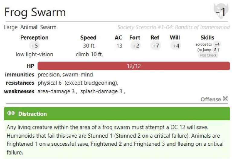 Pathfinder Stat Card Frog Swarm | PDF