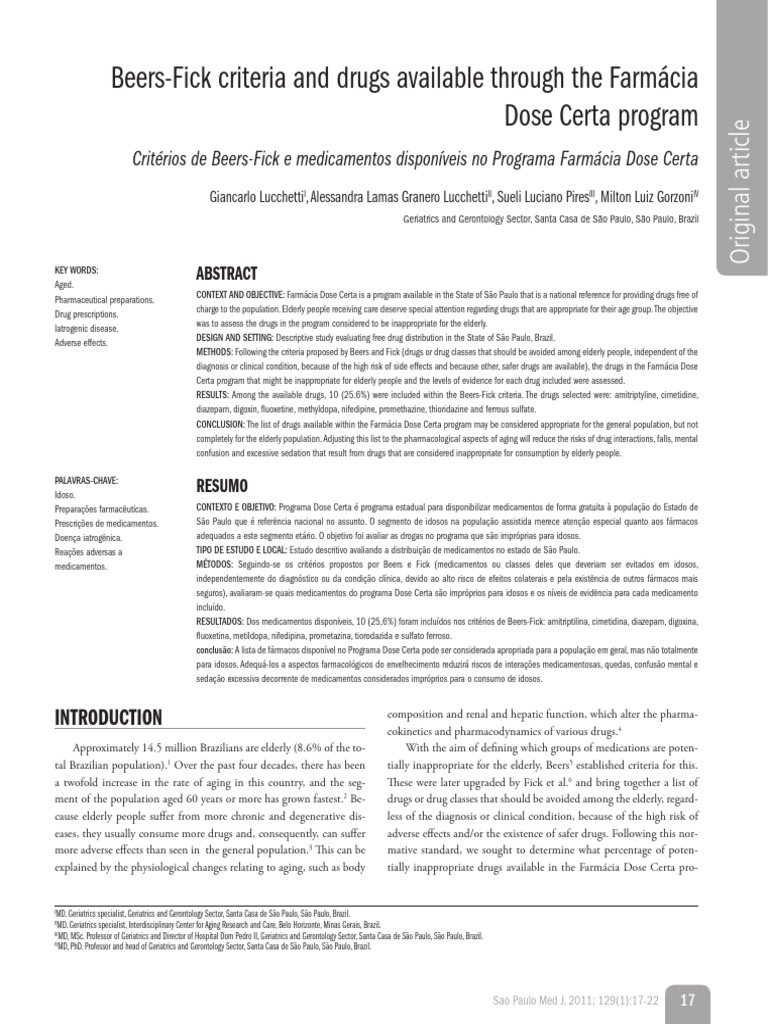 Beers-Fick Criteria and Drugs Available Through The Farmácia Dose Certa Program | PDF ...