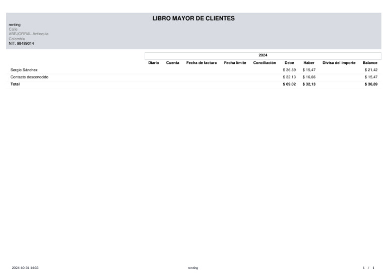 Libro Mayor de Clientes | PDF