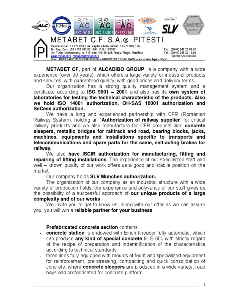 Metabet C.F. S.A.® Pitesti: WWW - Metabet.ro Metabet@metabet | PDF ...