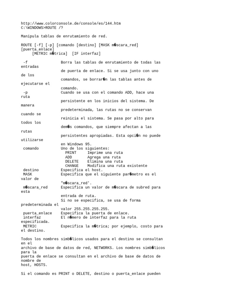 Comando Route | PDF | Red de arquitectura | Ingeniería Informática