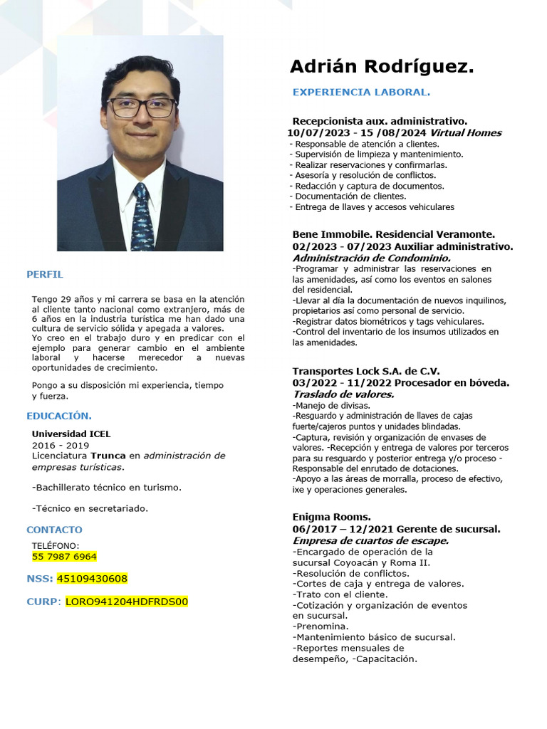 CV Adrian Rodriguez | PDF | Industrias de servicio