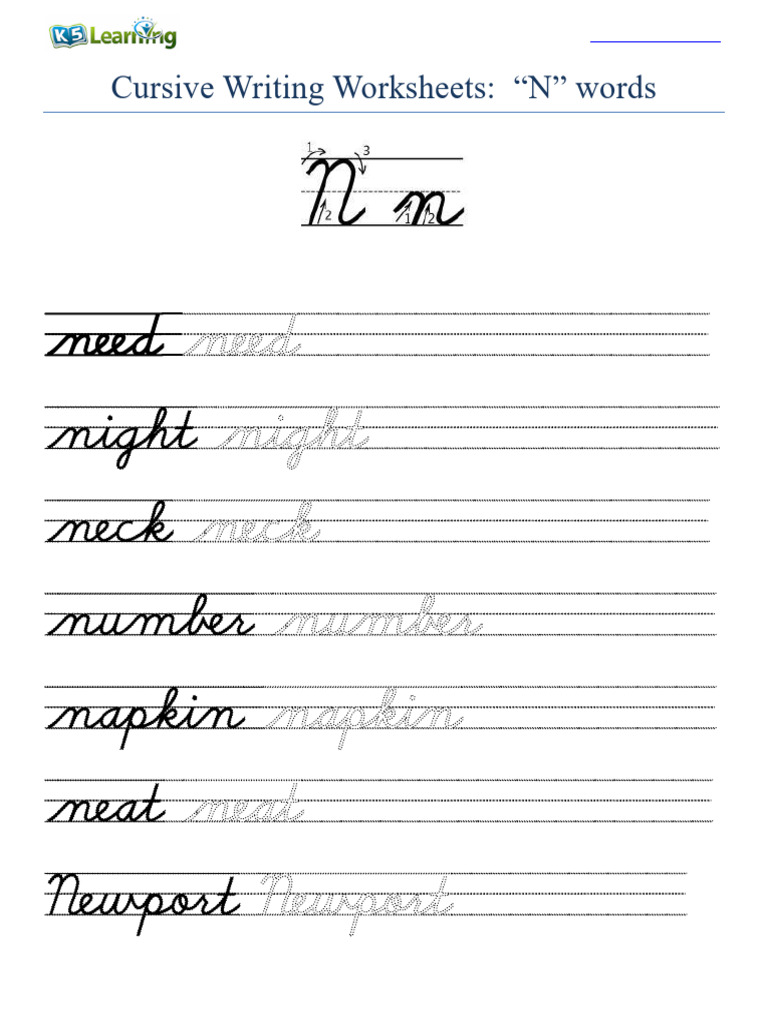 Handwriting Practice Words NN Printable | PDF
