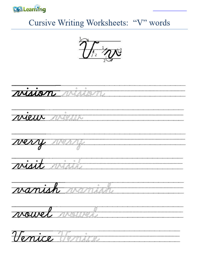 Handwriting Practice Words VV Printable | PDF