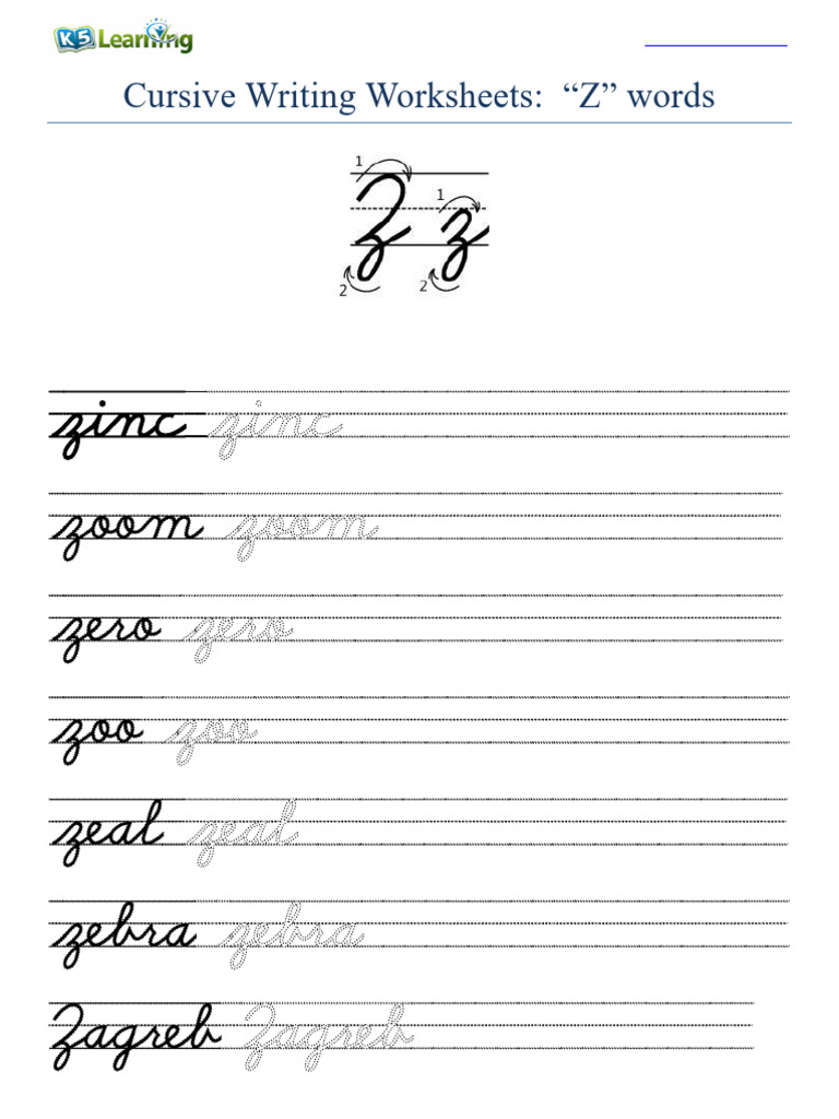 Handwriting Practice Words ZZ Printable | PDF
