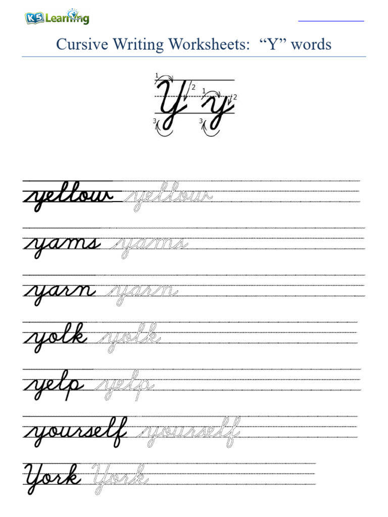 Handwriting Practice Words Yy Printable | PDF