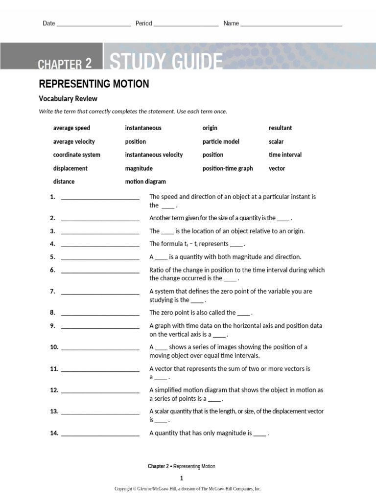 Study Guide Representing Motion Teacher Editable | PDF | Velocity | Speed
