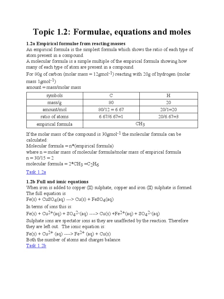 Formula, Equations and Moles | PDF | Mole (Unit) | Gases