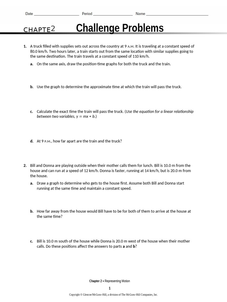 Additional Challenge Problems Representing Motion Student Editable | PDF