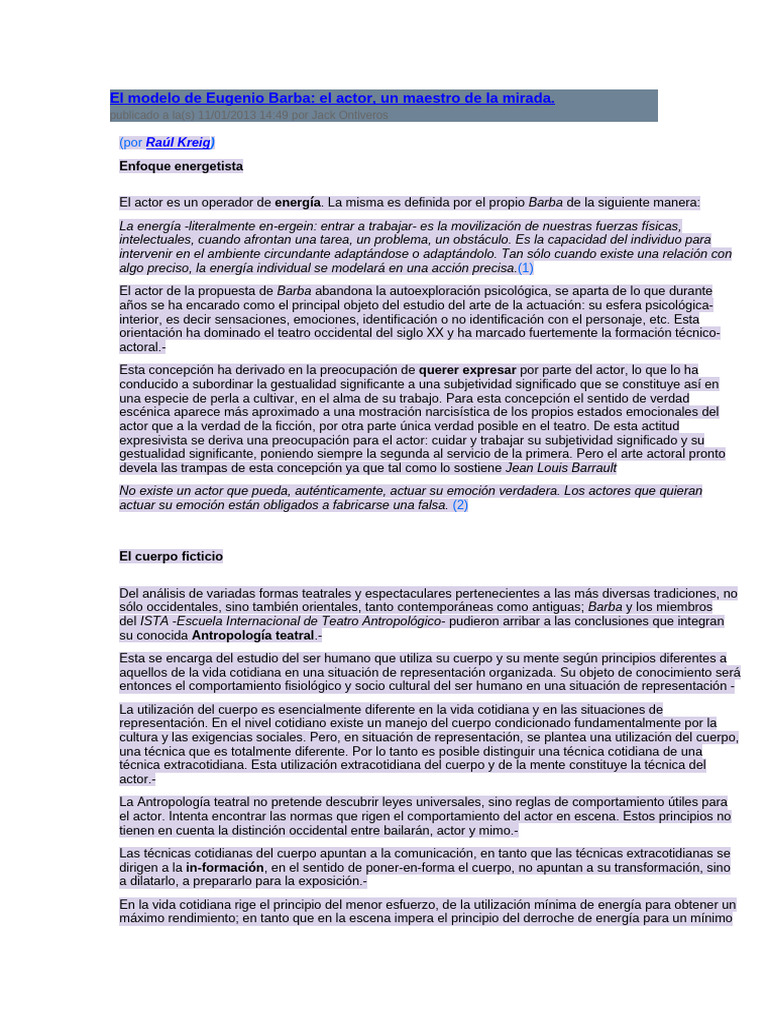 El-Modelo-de-actor en Eugenio Barba Brecht y Grotowski | PDF | Verdad ...