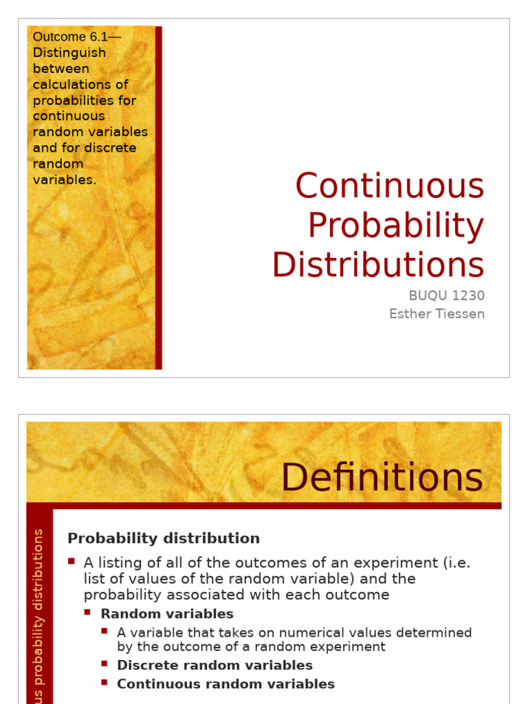 BUQU 1230 6.1 Continuous Prob | PDF | Probability Distribution | Random Variable