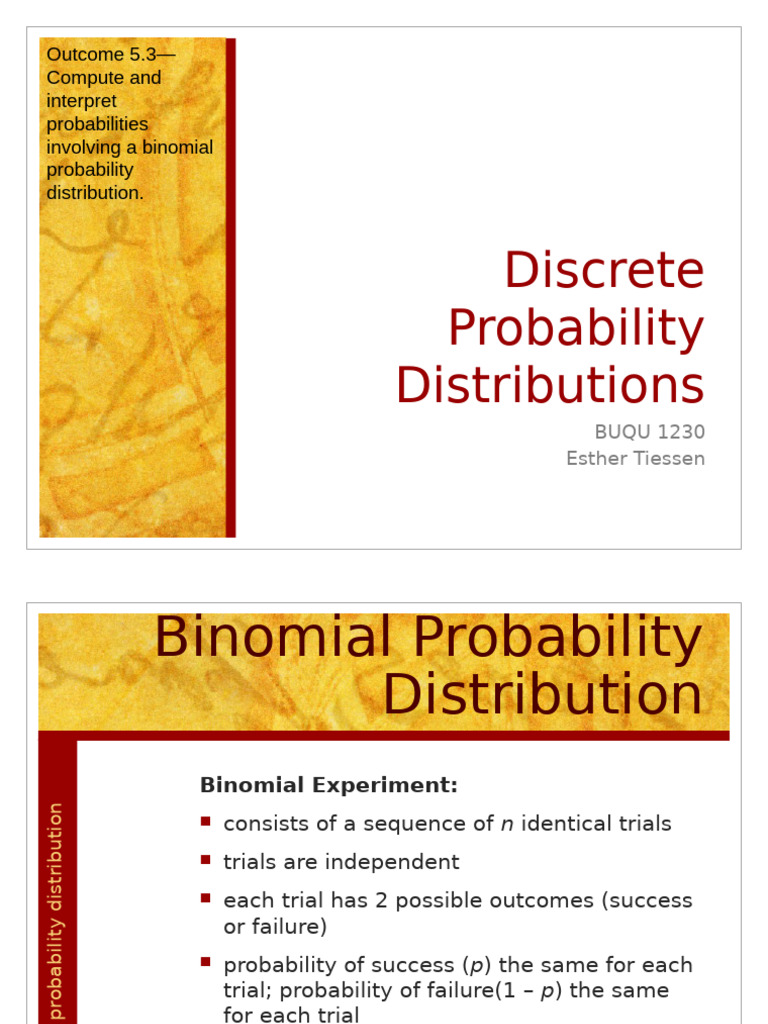 BUQU 1230 5.3 Binomial Dist | PDF | Probability Distribution | Mathematics