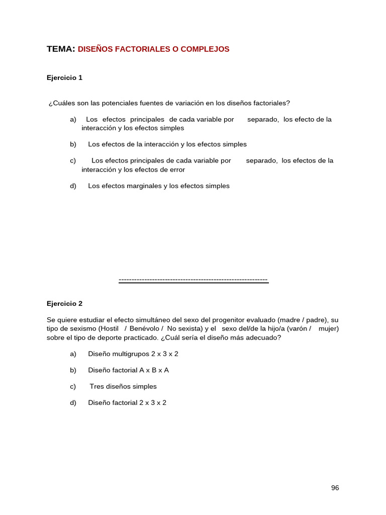 METODO - Ejercicios para Practicos Factorial | PDF | Sexismo