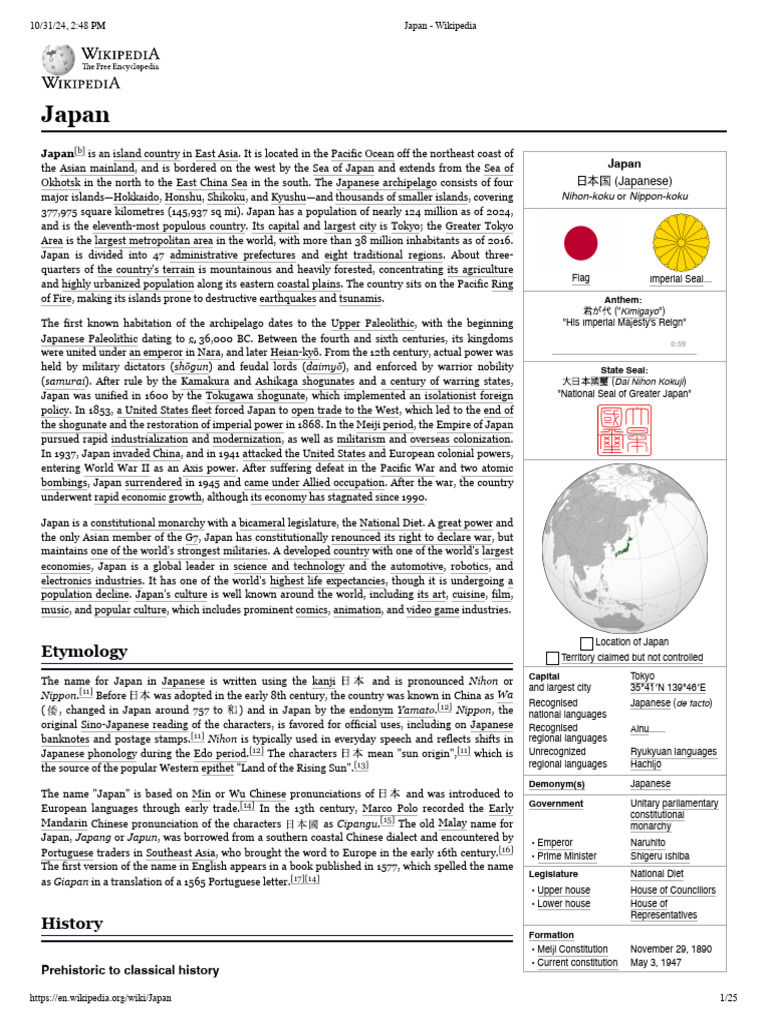 Japan - Wikipedia | PDF | Japan | Empire Of Japan