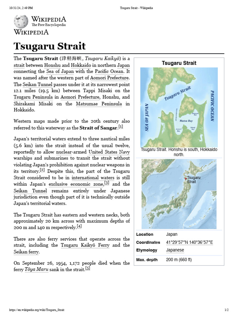 Tsugaru Strait - Wikipedia | PDF