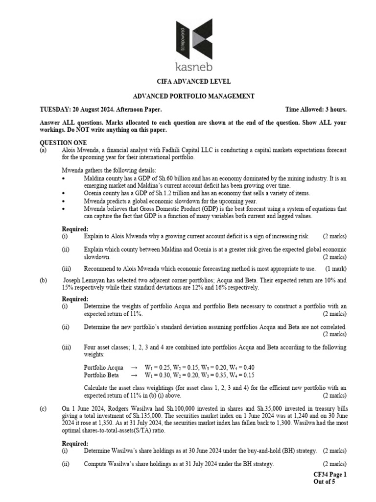 Advanced Portfolio Management Past Papers | PDF | Bond Duration | Bonds ...