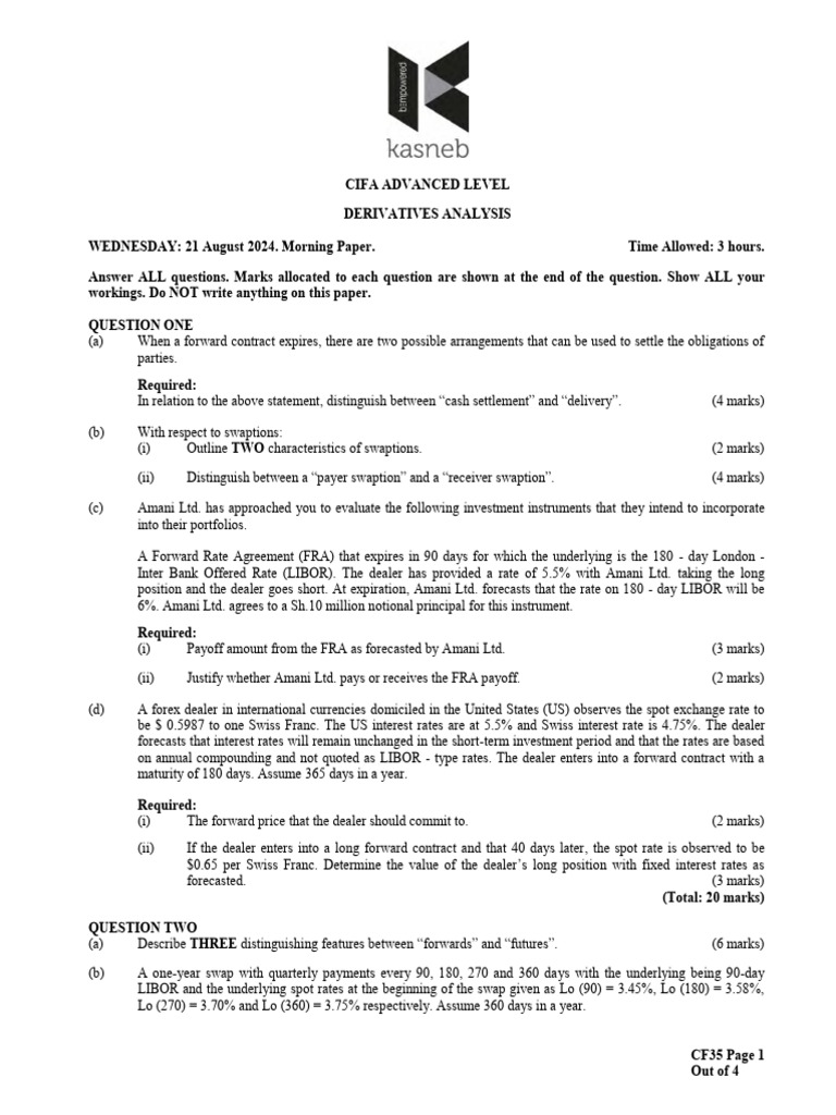 Derivatives Analysis Past Papers | PDF | Futures Contract | Greeks ...