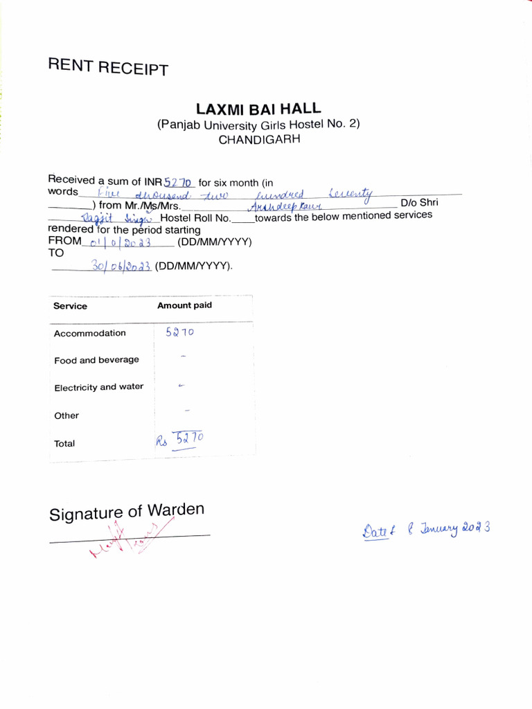 Hostel Fee Receipt | PDF