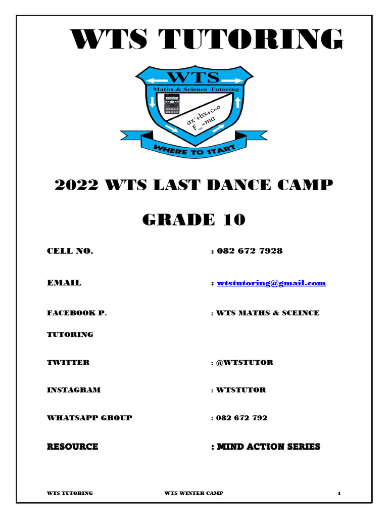 Grade 10 Mathematics Winter Camp | PDF