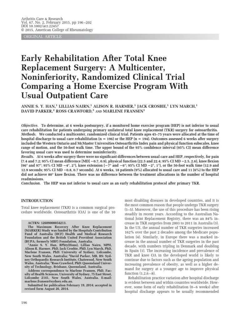 Early Rehabilitation After Total Knee Re | PDF | Physical Therapy | Patient