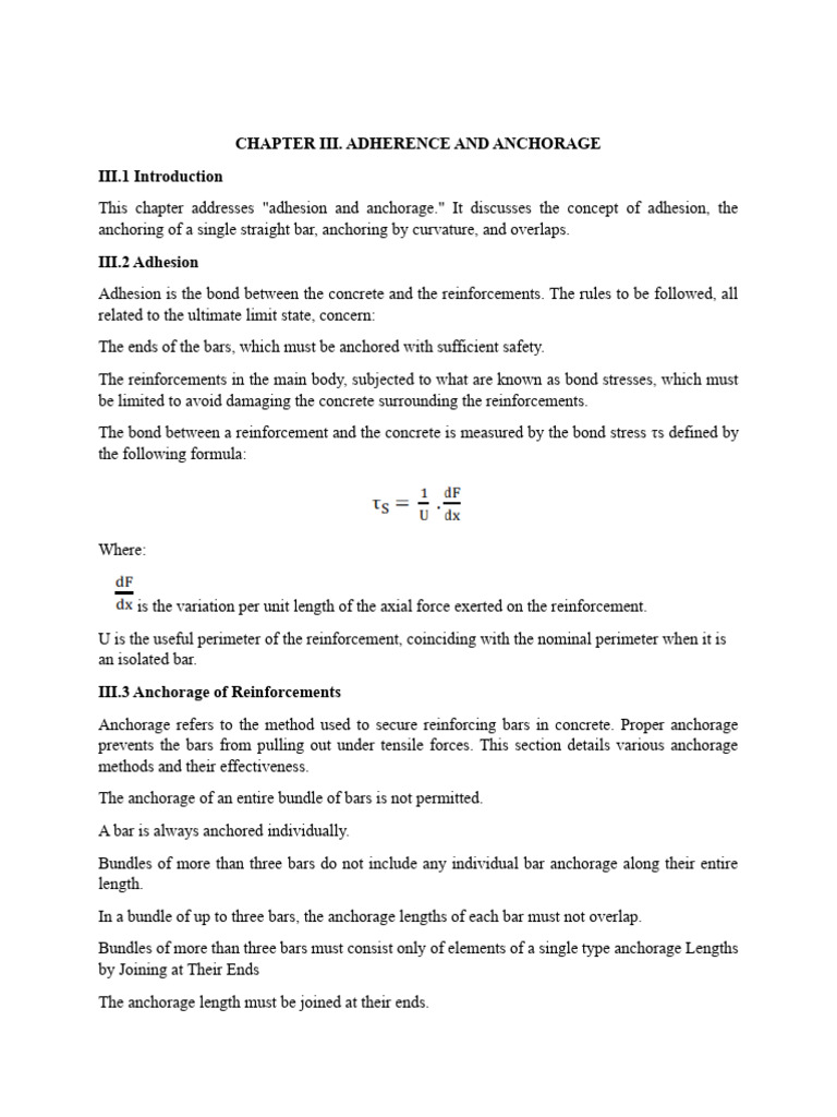 Chapter Iii Qdhension and Anchorage | PDF | Concrete | Stress (Mechanics)