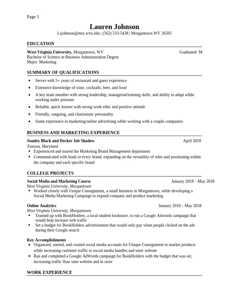 Lauren Johnson Resume 1 | PDF | Business