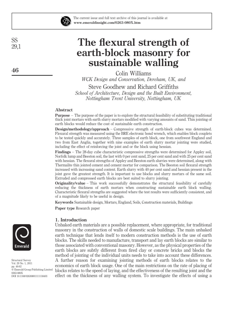 The Flexural Strength of Earth-Block Masonry For Sustainable Walling ...