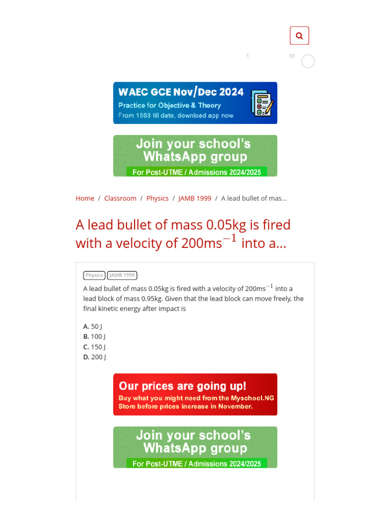 Kinetic Energy of a Bullet Collision | PDF | Momentum | Collision