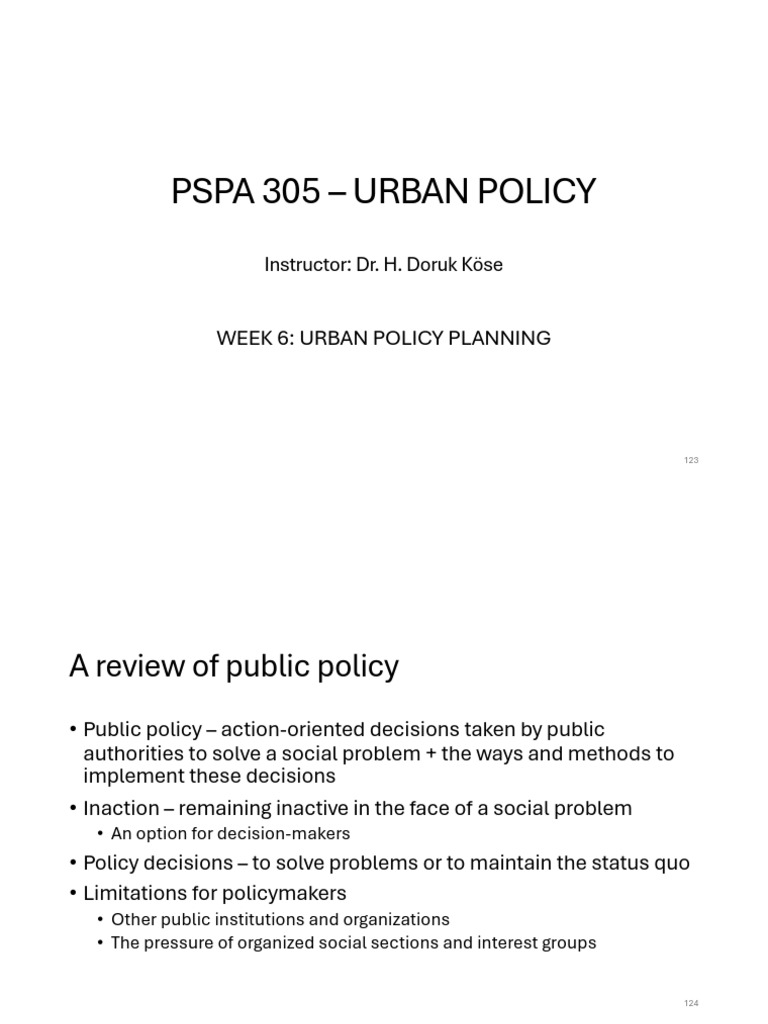 Urban Policy Planning Pdf Policy Decision Making