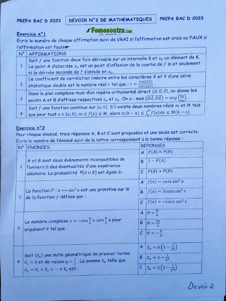 Prepa Bac D 2023 Collã Ge La Perouse Ccdy | PDF