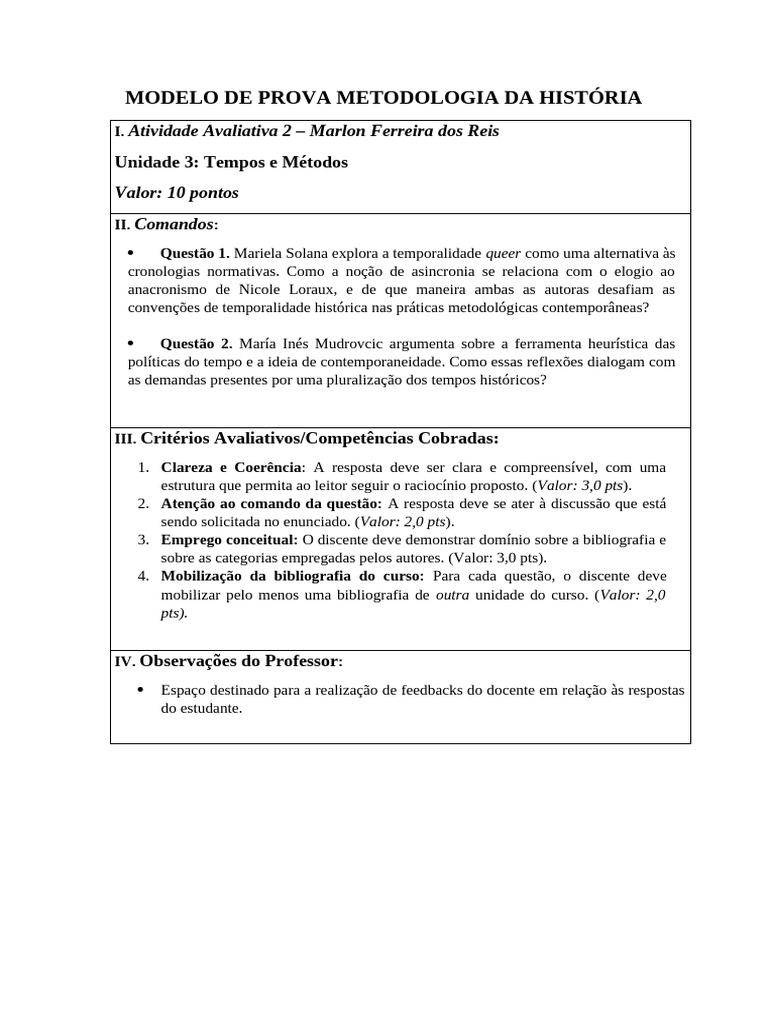 Modelo de Prova Metodologia | PDF