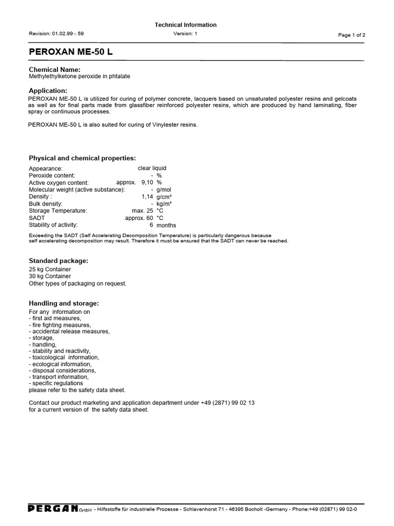 Peroxan ME-50 L PDS | PDF | Polyester | Fiberglass