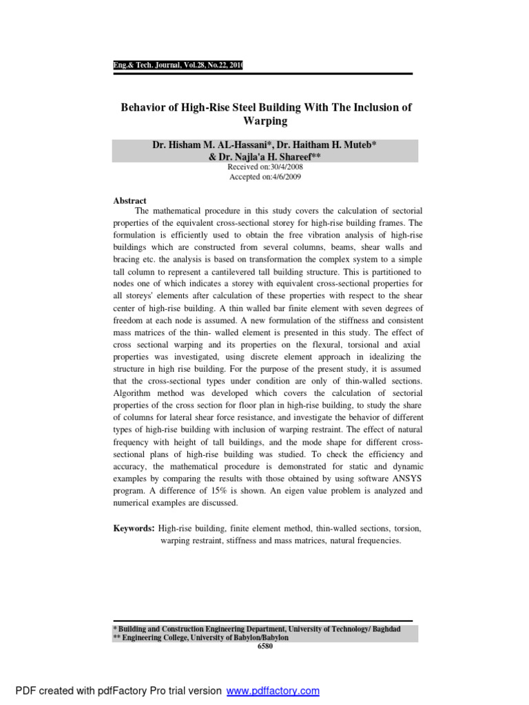 Behavior of High Rise Steel Building Wit | PDF | Bending | Cartesian ...