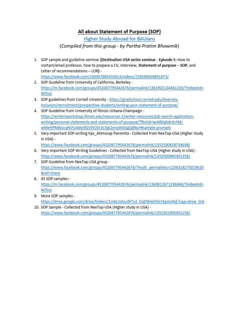 All About SOP Guidelines and 50 Sample SOP | PDF | Career & Growth