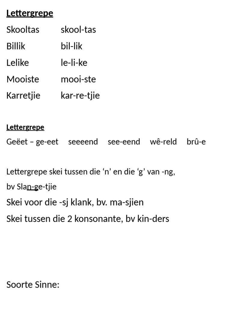 Lettergrepe, Taal Algemeen | PDF