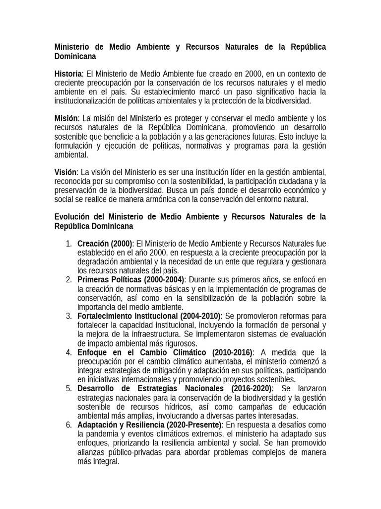 Evolución del Ministerio de Medio Ambiente RD | PDF | Sustentabilidad ...