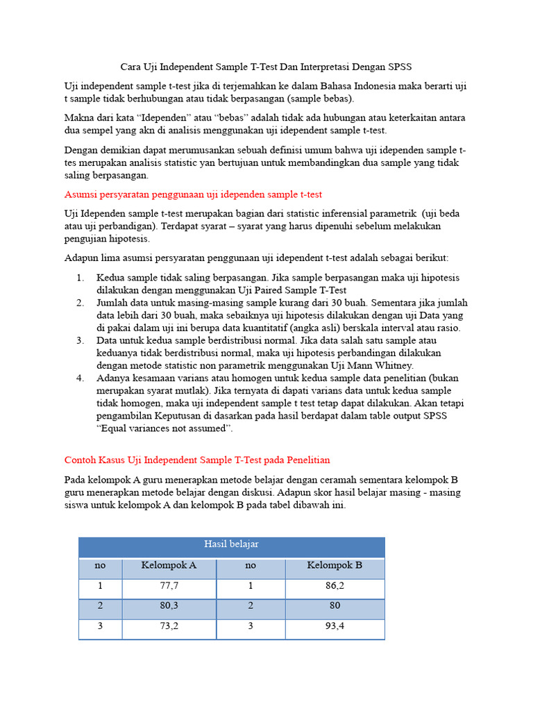 Cara Uji Independent Sample T (R&D) | PDF