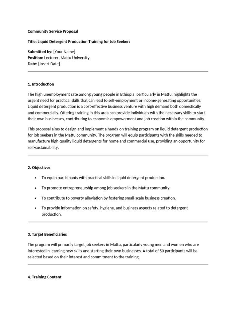 Community Service Proposal | PDF | Unemployment | Entrepreneurship
