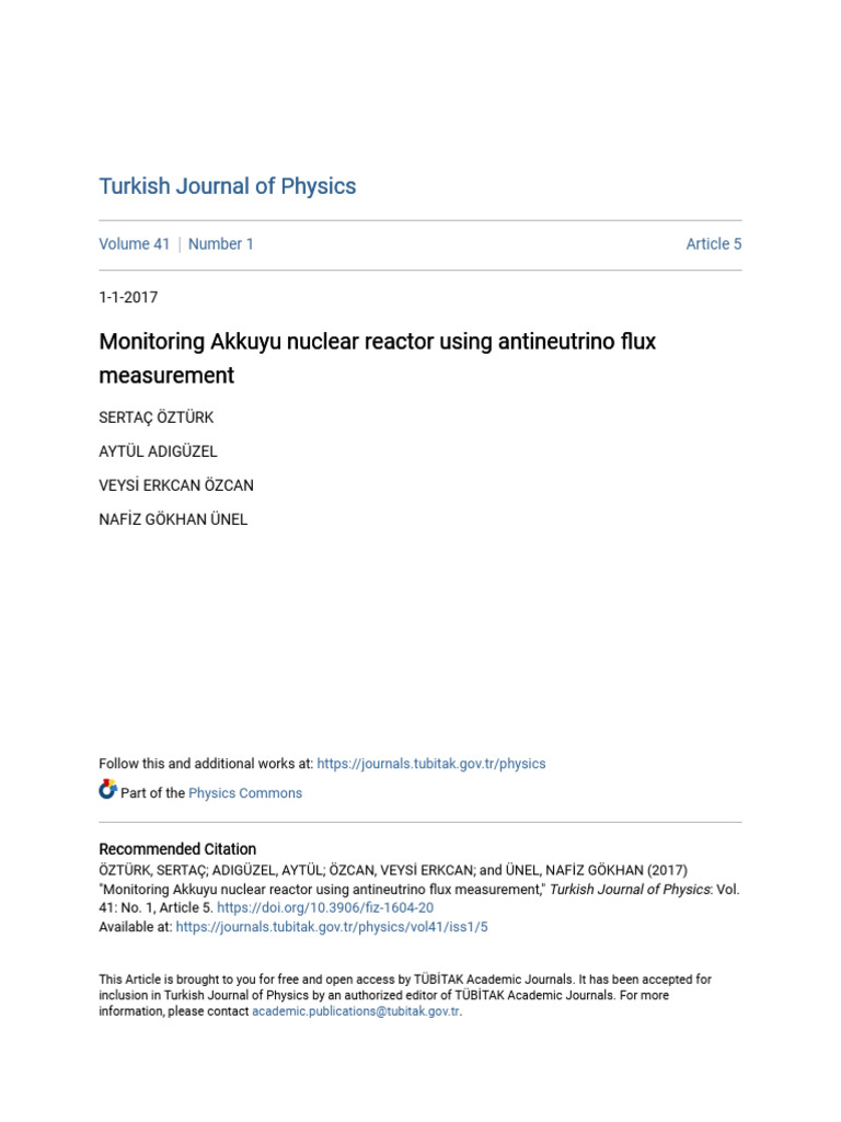Monitoring Akkuyu Nuclear Reactor Using Antineutrino Flux Measure | PDF | Neutrino | Neutron