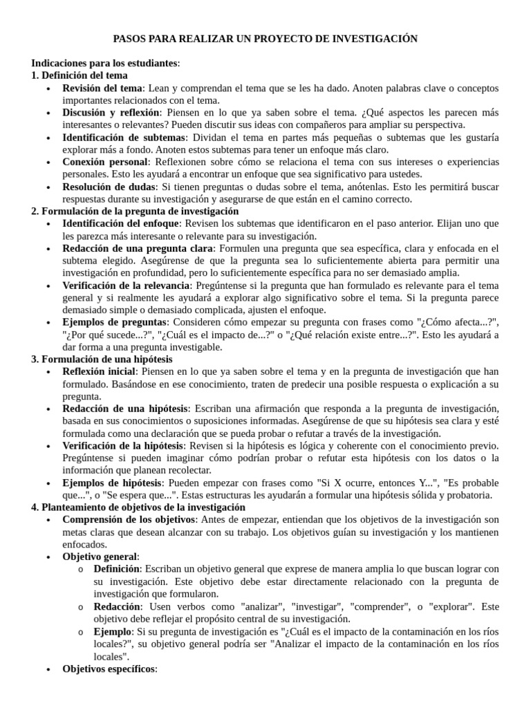Pasos para Realizar Un Proyecto de Investigacion | PDF | Hipótesis ...