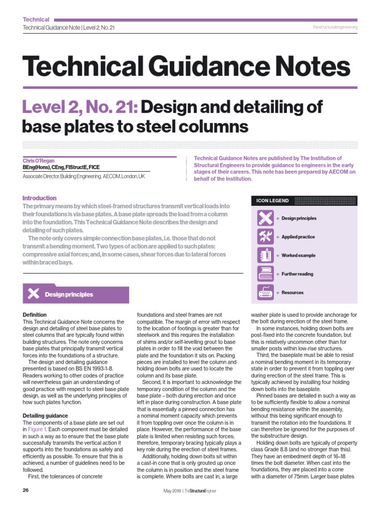 Base Plate Design for Steel Columns | PDF | Bending | Column
