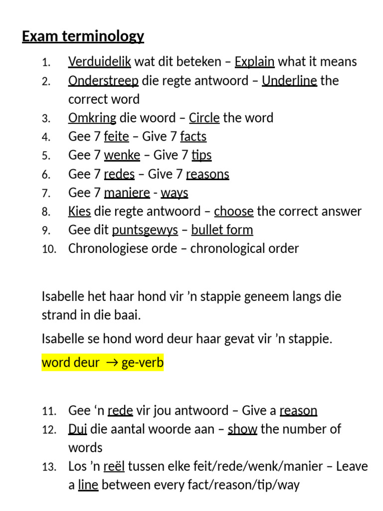 Nuwe Vocabulary Exam | PDF