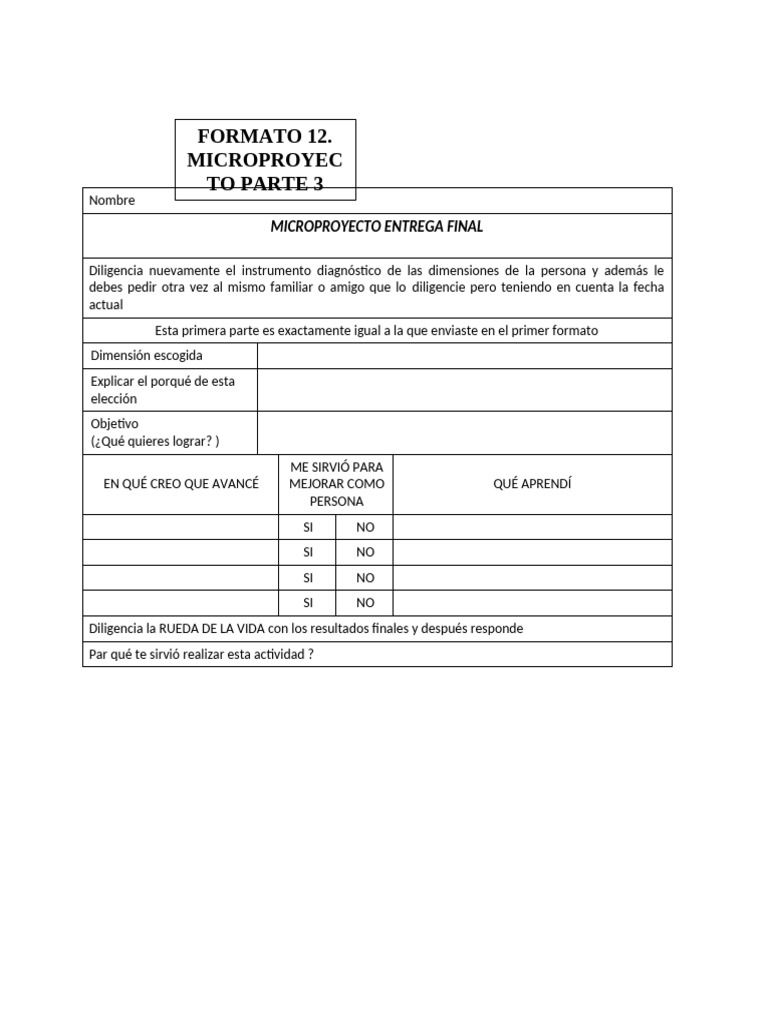 Formato 12 - Microproyecto - Parte 3 | PDF