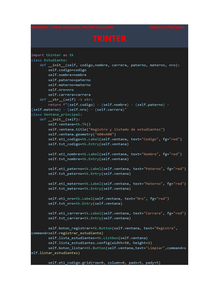 Tkinter Nombre | PDF | Interfaces gráficas de usuario | Bibliotecas de computadoras