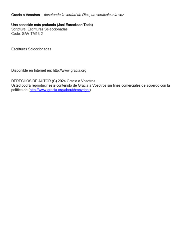 Una Sanación Más Profunda (Joni Eareckson Tada) Oct. 31 2024 | PDF