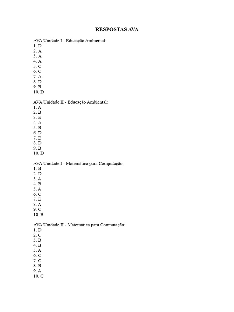 Respostas Ava | PDF | Métodos e Materiais de Ensino | Computadores