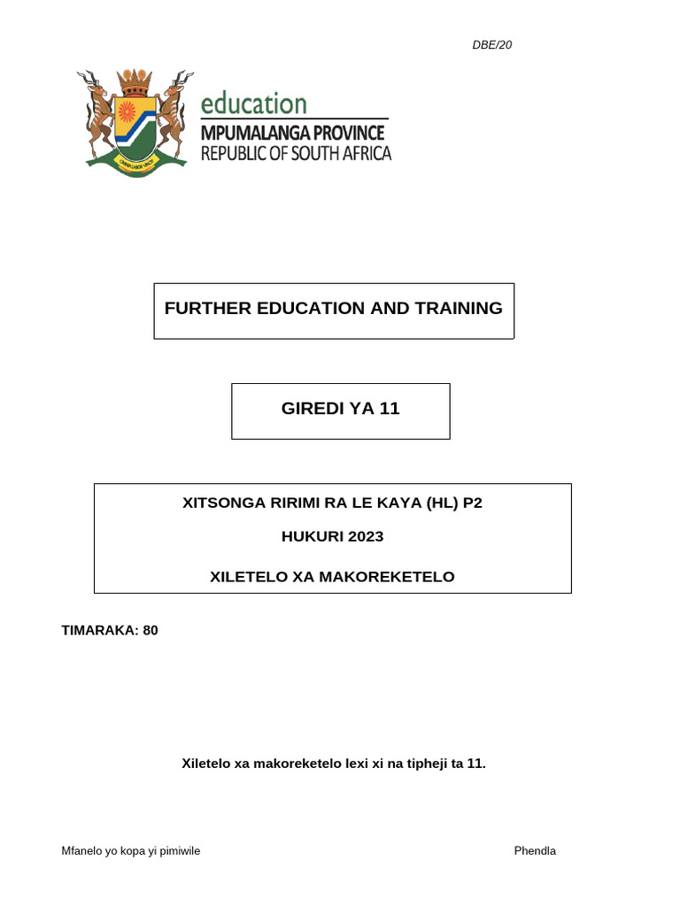 Xitsonga HL GR 11 P2 Nov 2023 Exam Marking Guideline With Macros | PDF ...