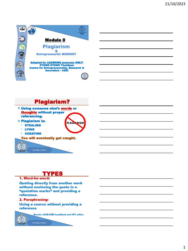 Notes CH 0 Plagiarism & Entrepreneurial Mindset | PDF | Plagiarism ...