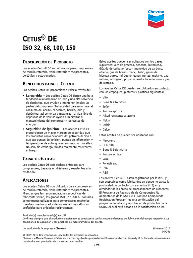 Cetus de Iso 68-100 | PDF | Hidrocarburos | Sustancias químicas