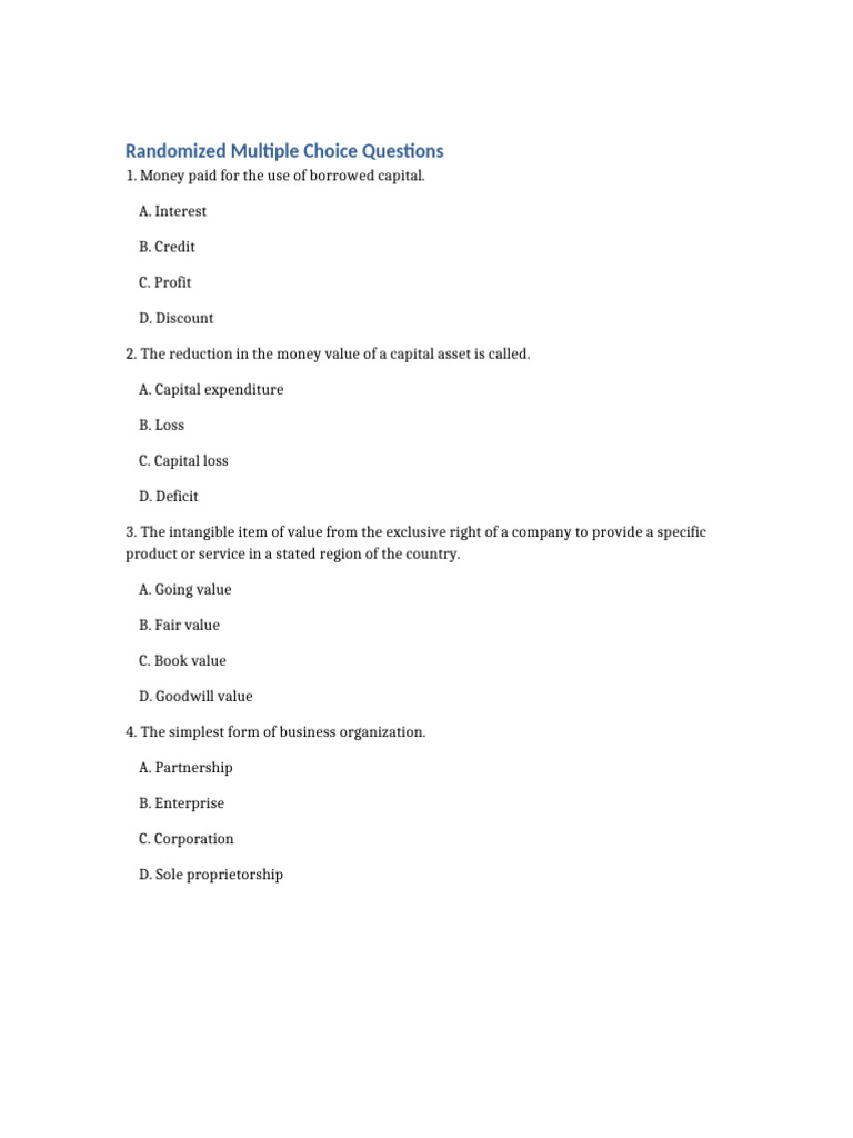 Randomized Multiple Choice Questions Set 1 | PDF | Law